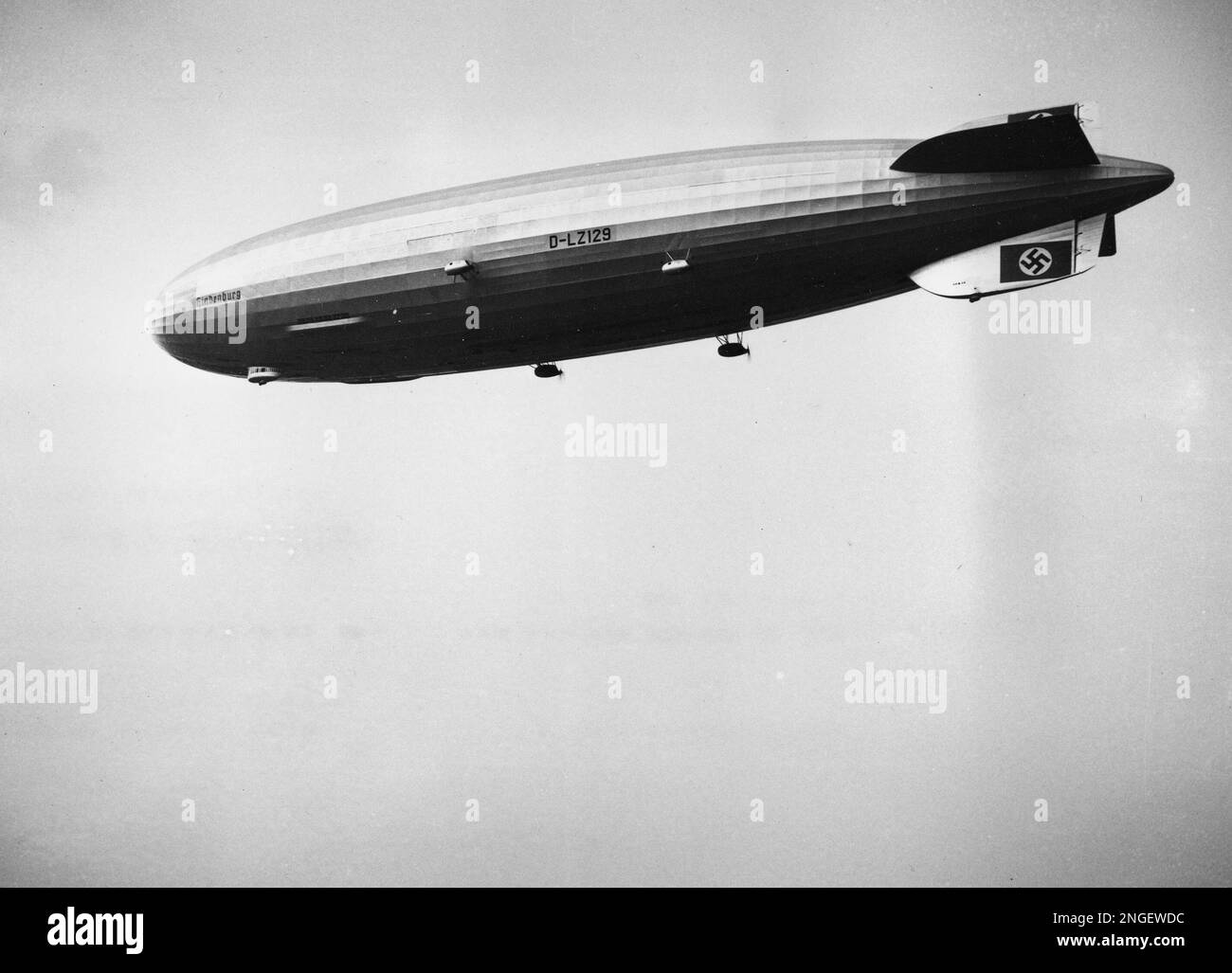 The German dirigible Hindenburg, with the swastika symbol visible on ...