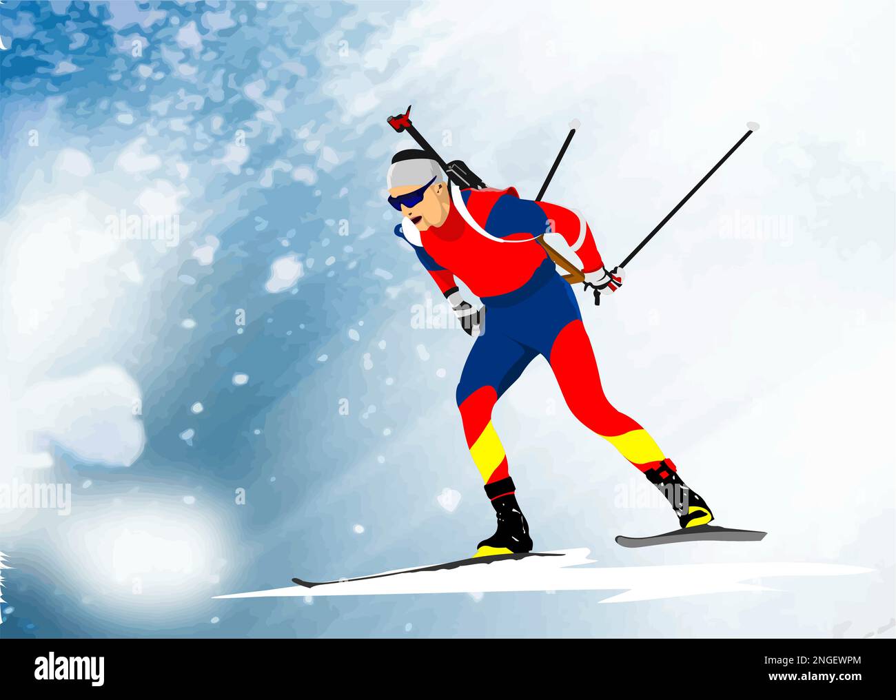 Biathlon runner colored silhouette. Shooting. Vector 3d illustration ...