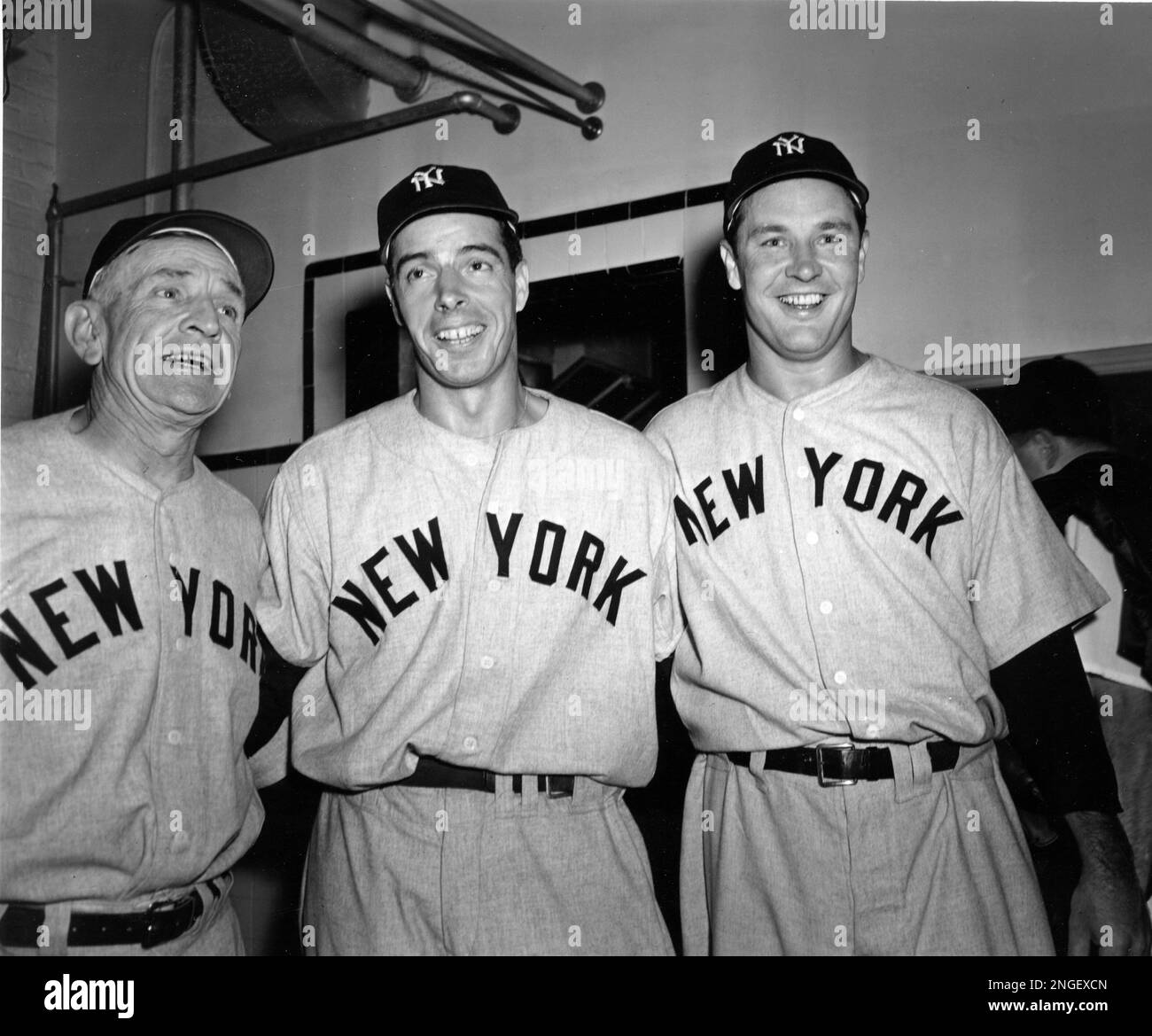 New York Yankees manager Casey Stengel, left, is shown with outfielder ...