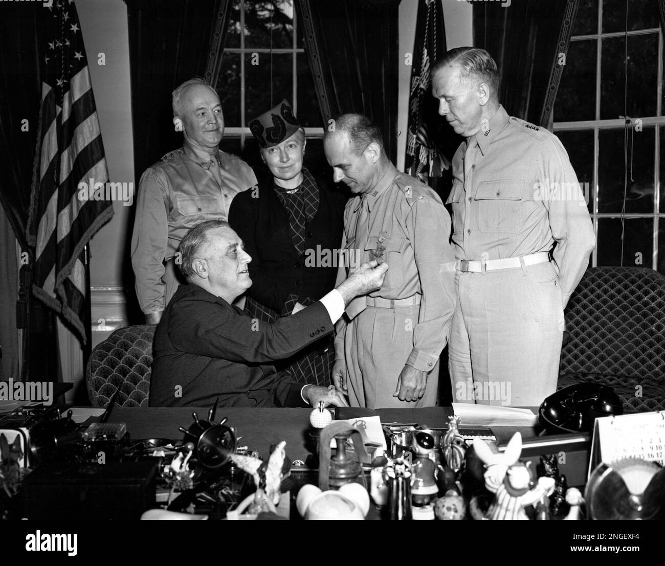 U.S. President Franklin Roosevelt pins the Congressional Medal of Honor ...