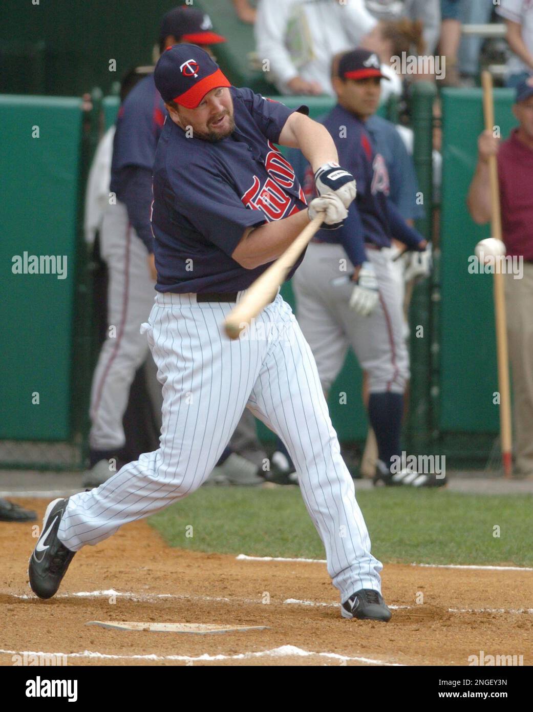 Minnesota Twins catcher Matthew LeCroy connects for a home run during a ...