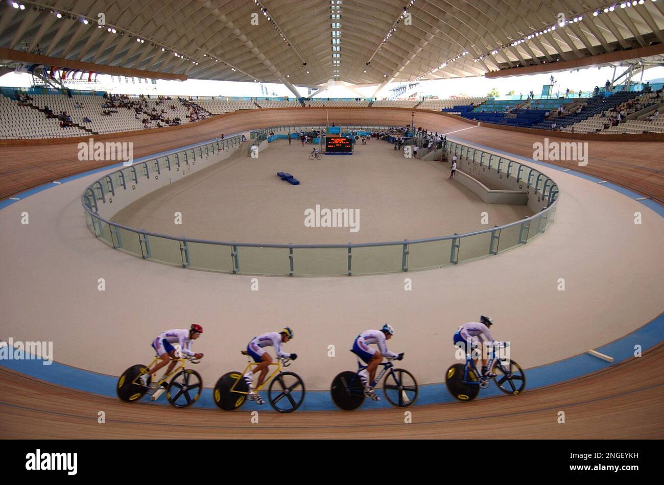 Greek athletes cycle during the International Track Open, a cycling ...