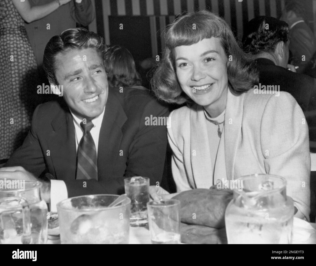 Actress Jane Wyman, right, is seen with actor Peter Lawford at Slapsy ...