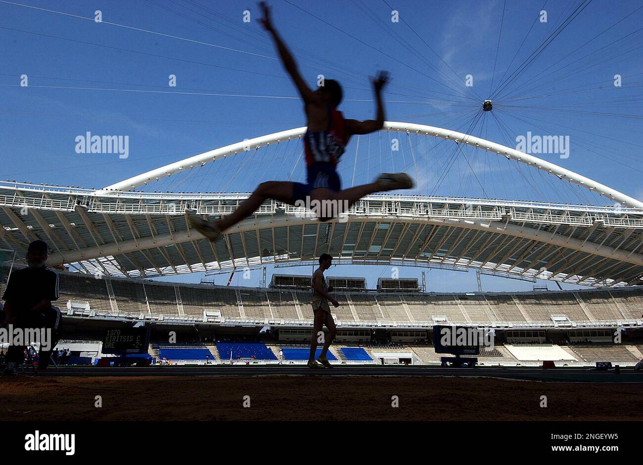Greek athlete Christos Kyritsis performs on the long jump during the ...