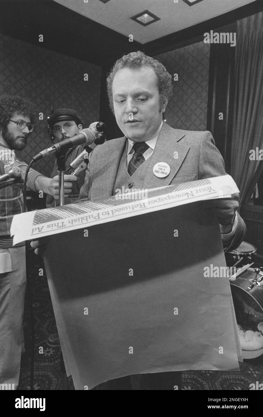 Hustler magazine publisher Larry Flynt talks at a rally while he holds ...