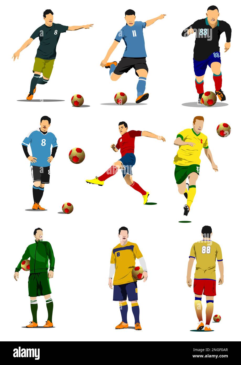 Big set of soccer players. 3d color vector illustration Stock Vector ...
