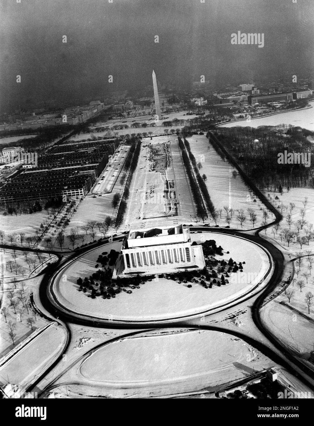 This aerial view of Washington, D.C., shows the Lincoln Memorial ...