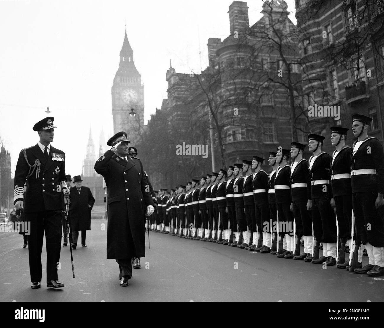 Yugoslavia's President Josif Broz-Tito returns the salute of the naval ...