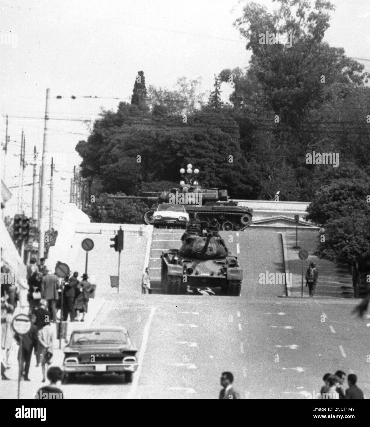 Tanks rumble through the streets of Athens, Greece, April 21, 1967, after a military coup in the ...