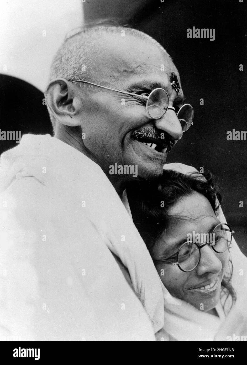 India's leader Mahatma Gandhi, with a vermillion caste mark on his ...