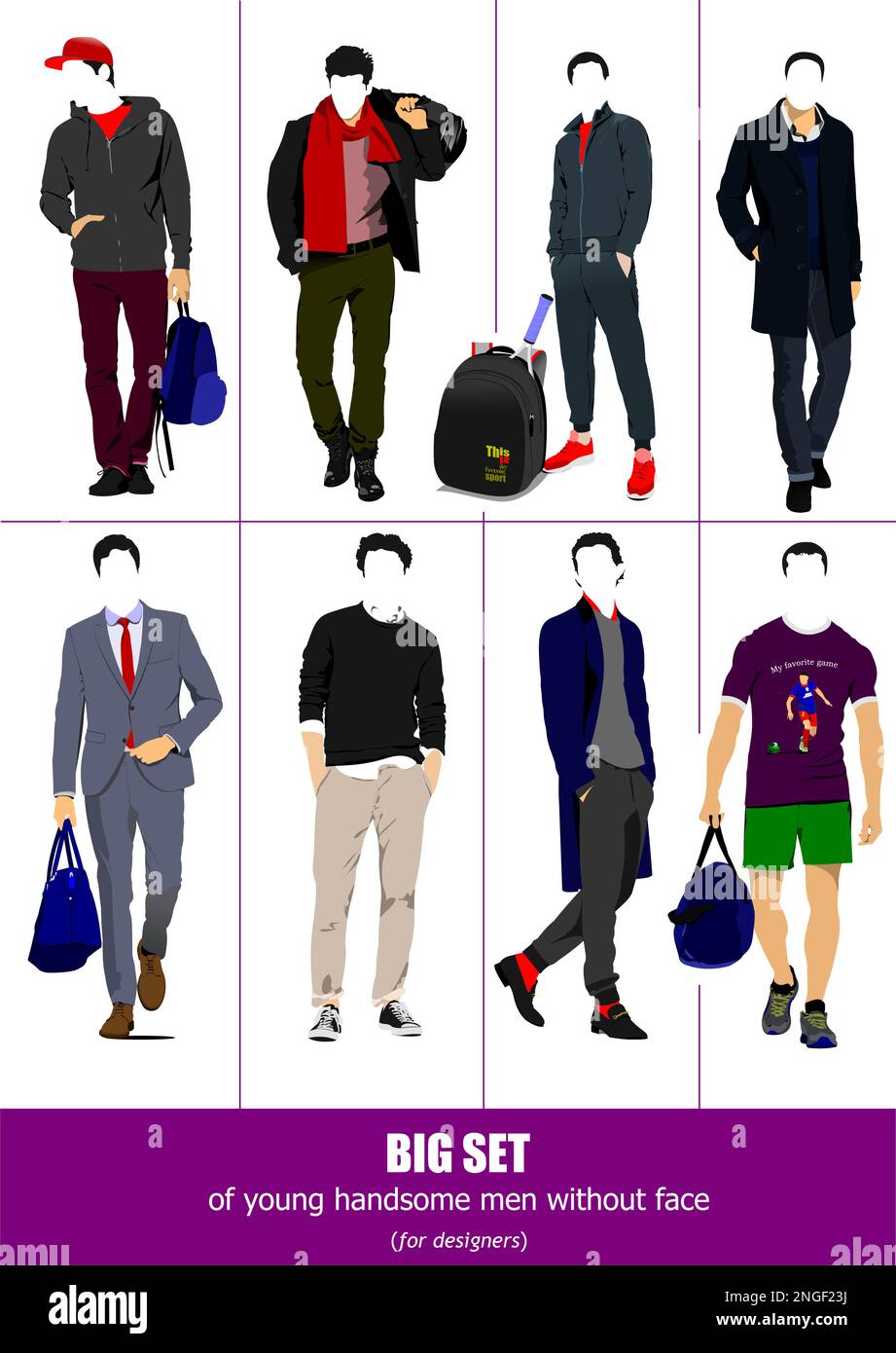 Big set of abstract handsome men without face. Sportsmen. Vector 3d ...