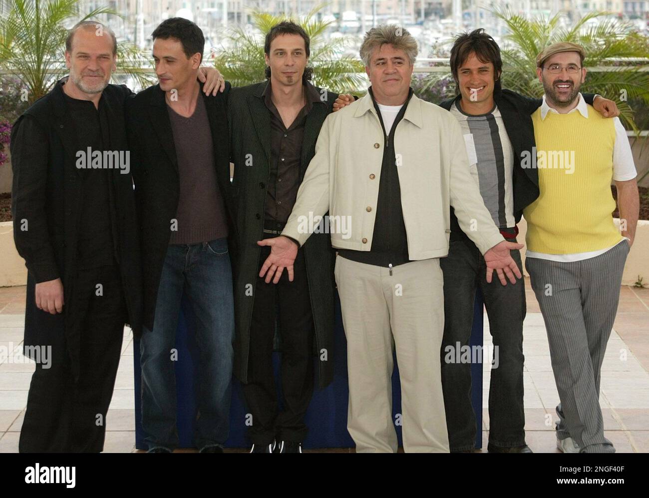 Spanish director Pedro Almodovar, third from right, gestures with his ...