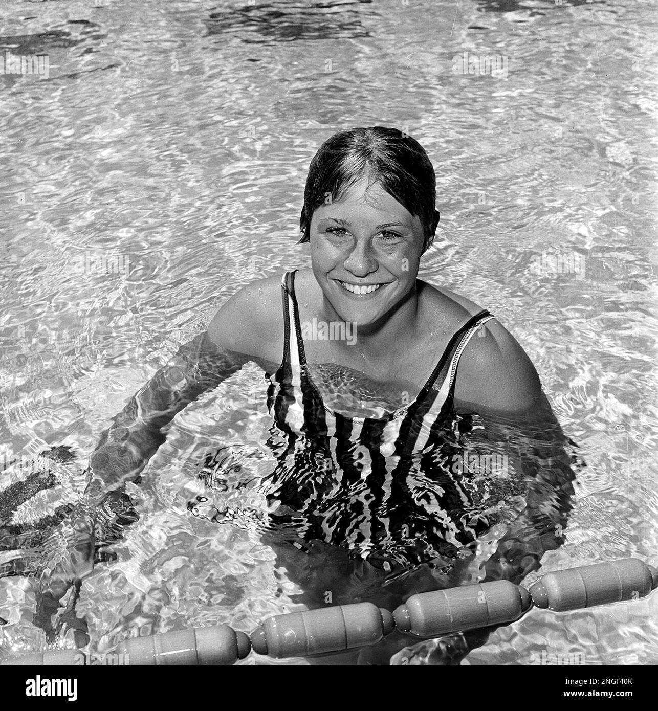 Donna de Varona, 17, Santa Clara Swim Club, is shown after setting the ...