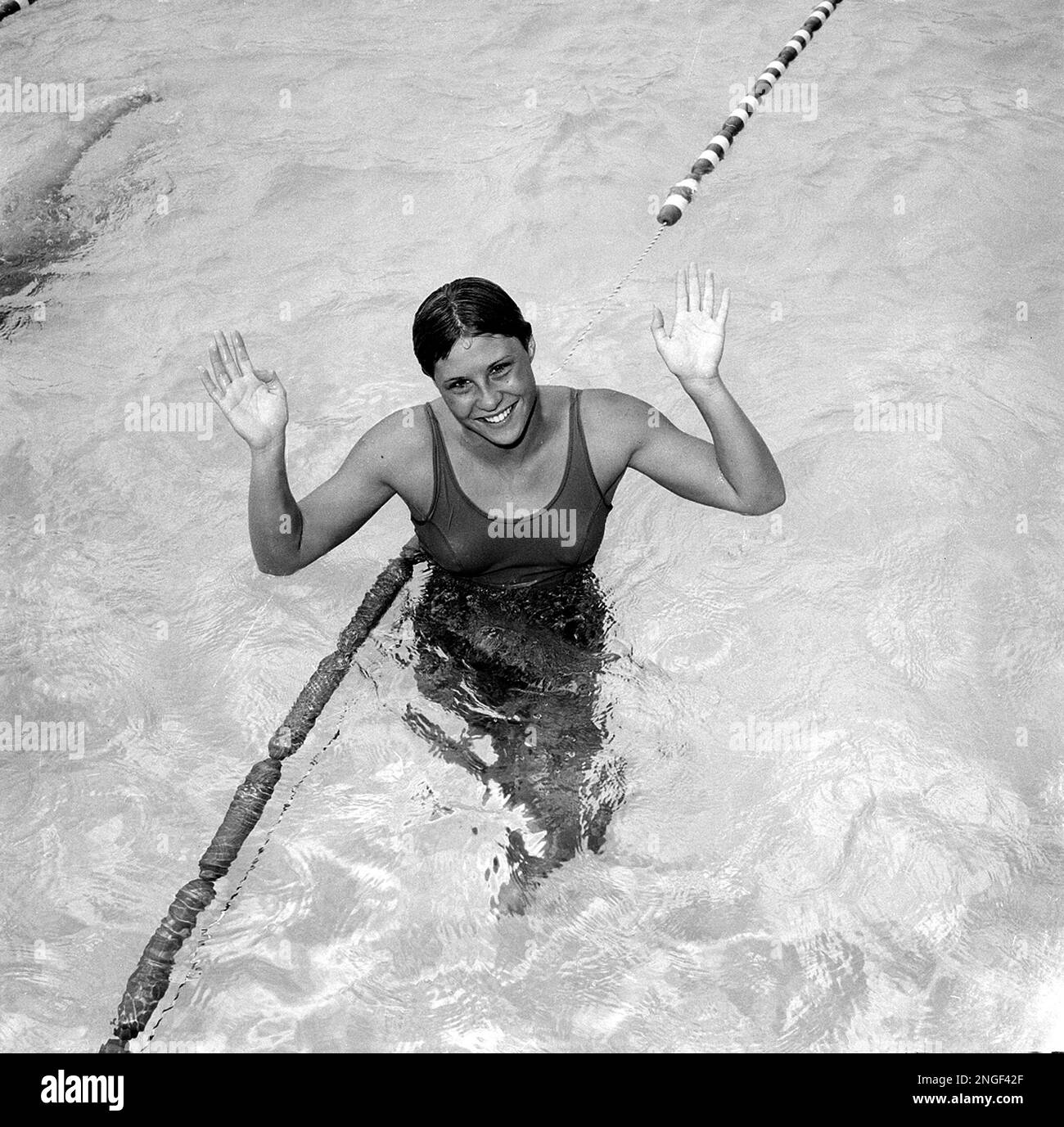 Donna de Varona of Santa Clara, Ca., poses following a win in the women ...