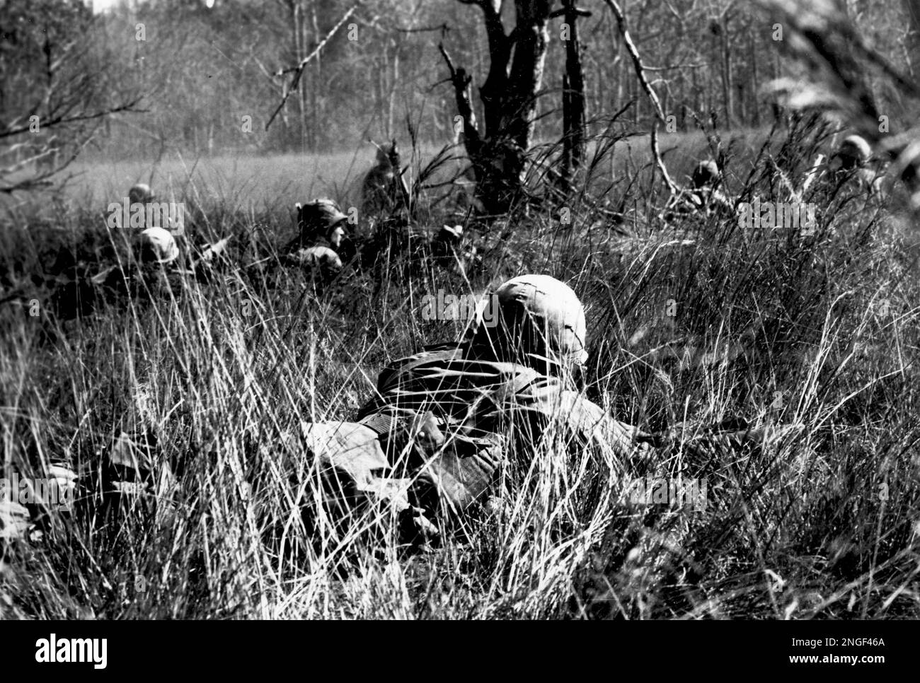 A squad of infantrymen of the 1st U.S. Infantry Division is pinned down ...