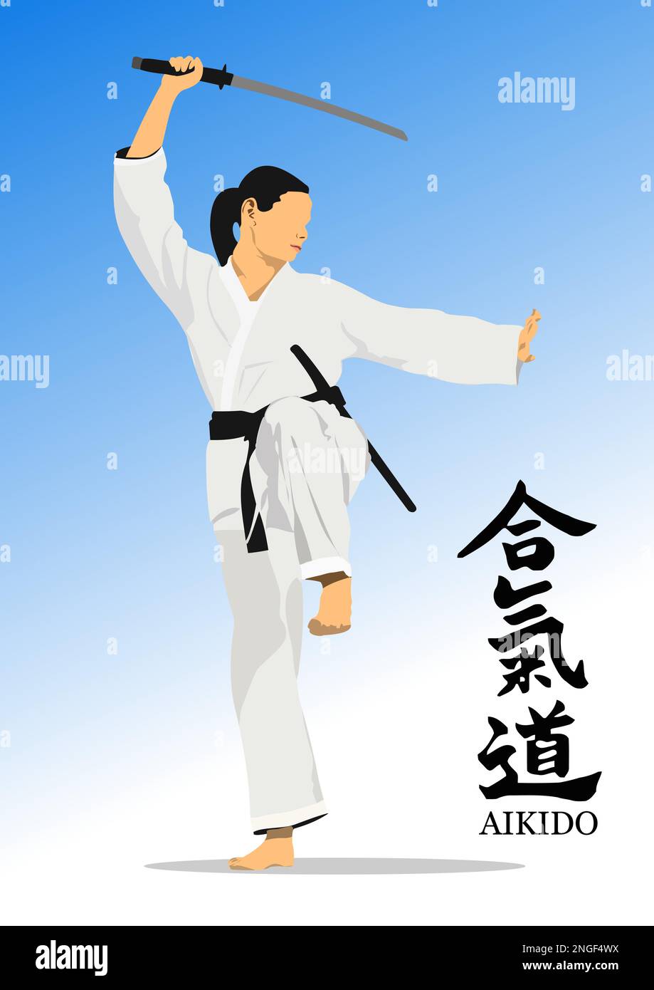 Oriental combat sports. Aikido. Colored 3d vector illustration Stock ...