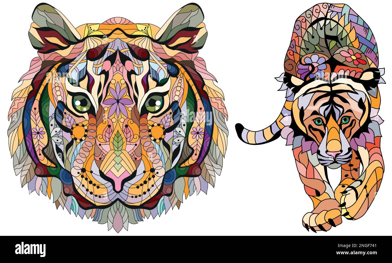 Tiger zentangle styled for t-shirt design, tattoo and other decorations ...