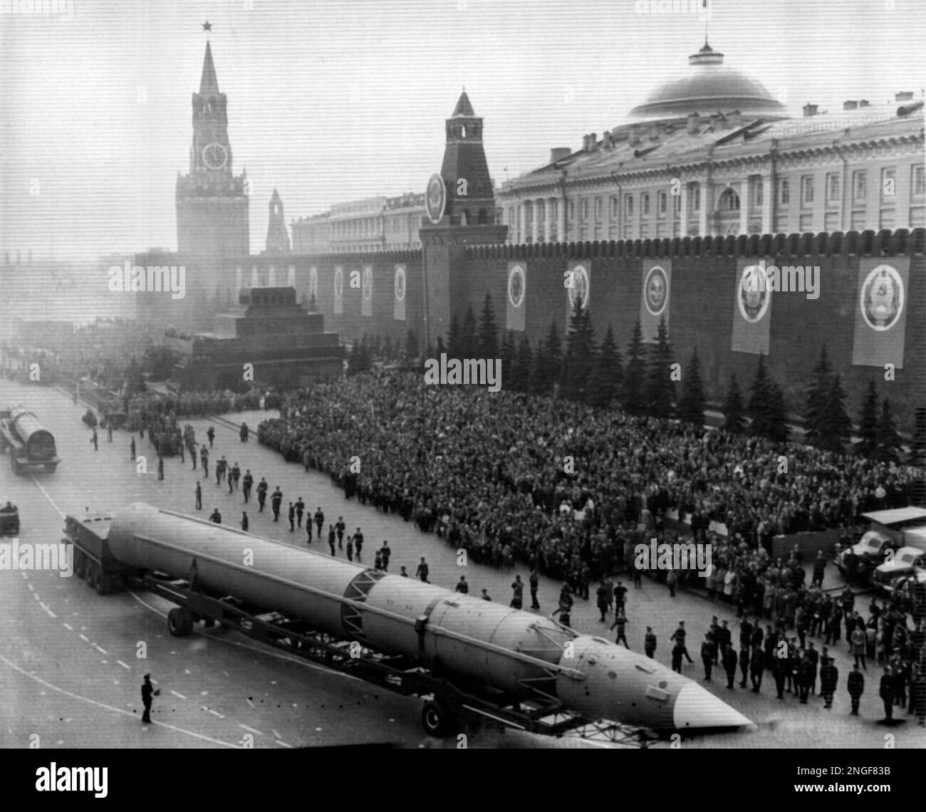 A huge missile crosses Red Square, Moscow, May 9, 1965, as part of the ...