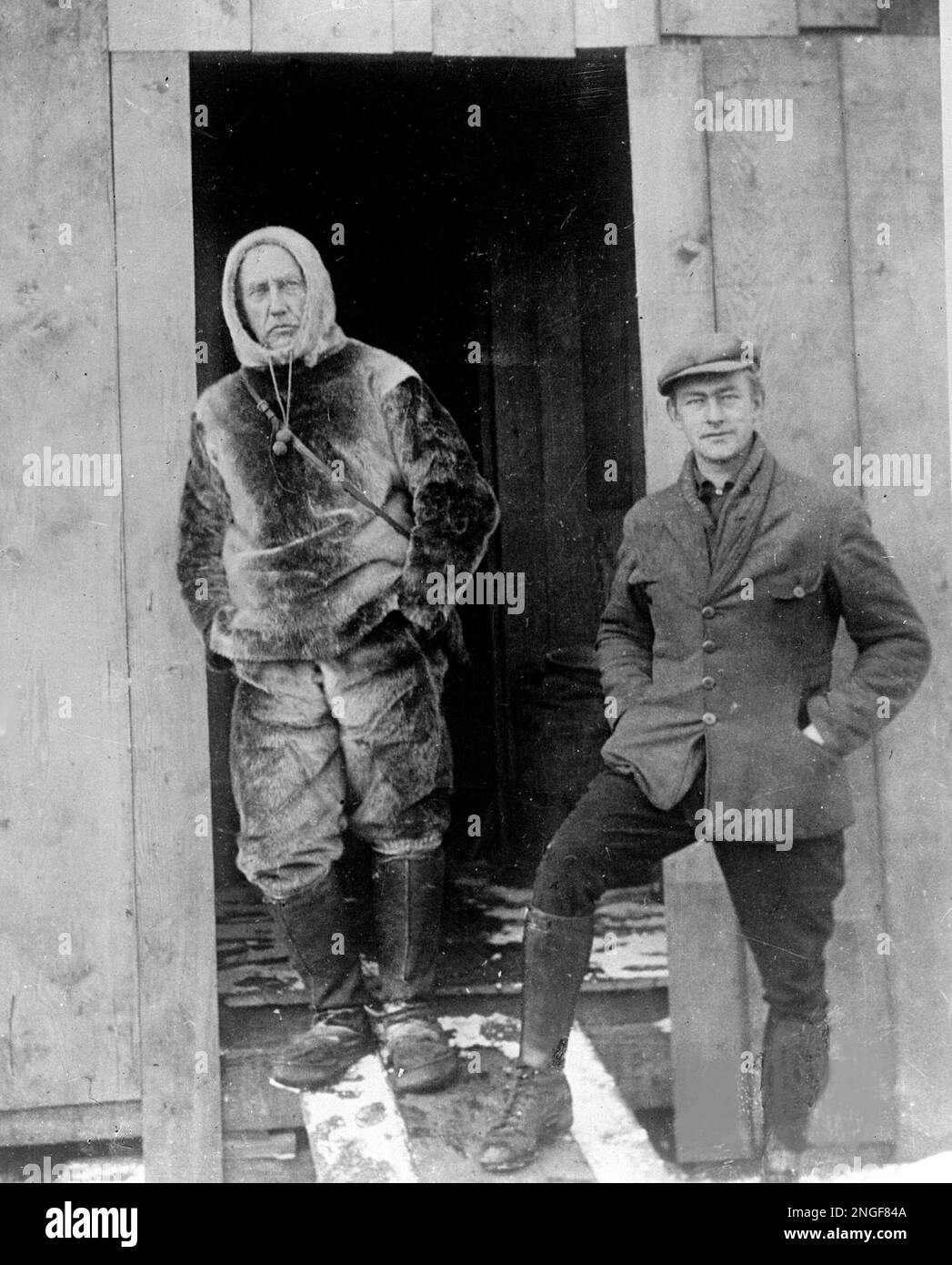 Norwegian explorer Roald Amundsen, left, stands with Lieutenant Undahl ...
