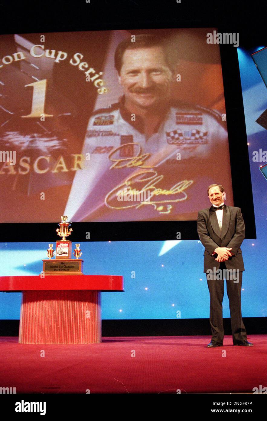 Dale Earnhardt, 43, receives his second Driver of the Year trophy at ...