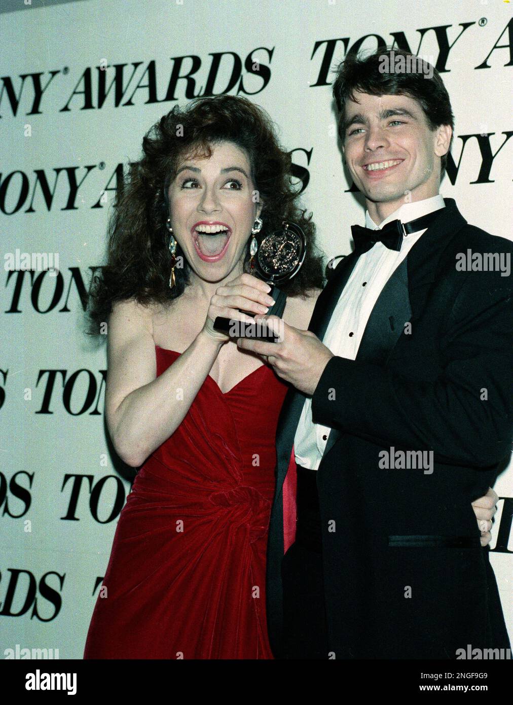 Debbie Shapiro, left, and Scott Wise celebrate their Tony award for ...