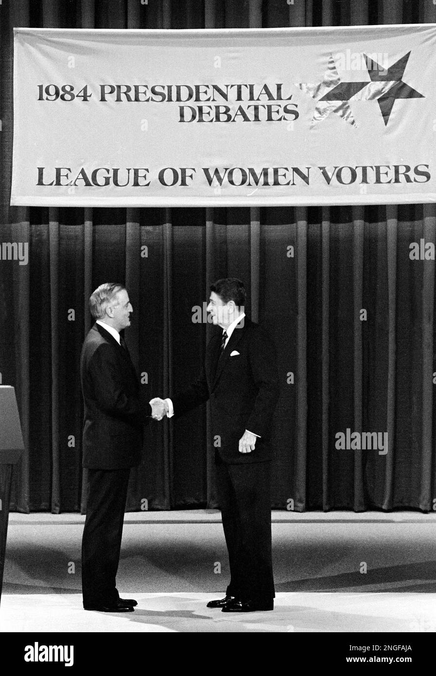 U.S. President Ronald Reagan, right, and his Democratic challenger ...