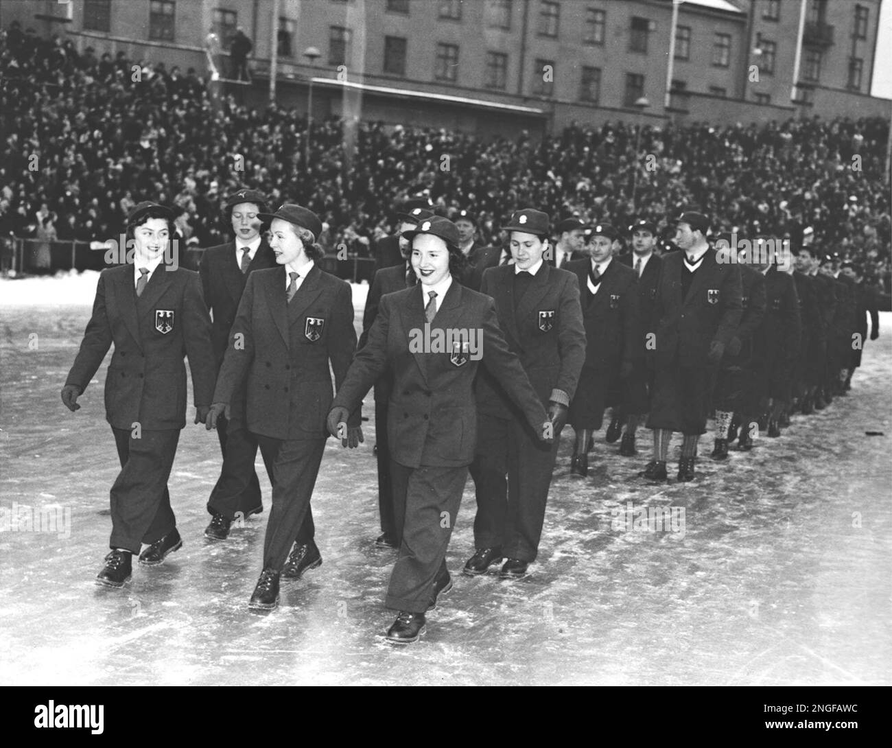The German Olympic Team enters the Bislett stadium in Oslo, Norway on ...