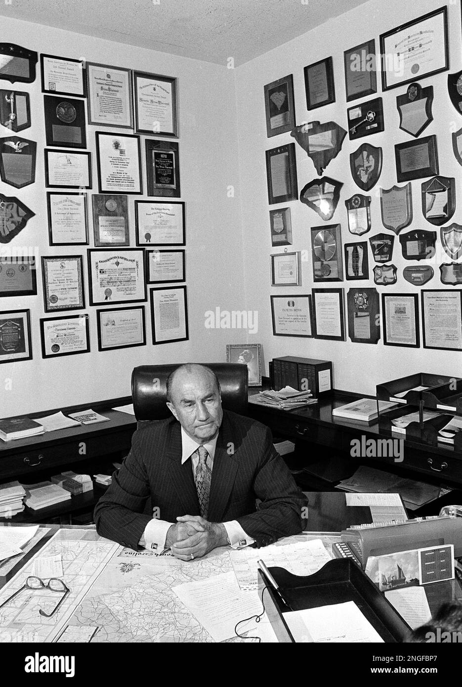 Sen. J. Strom Thurmond, R-S.C., is shown at his Capitol Hill office in ...