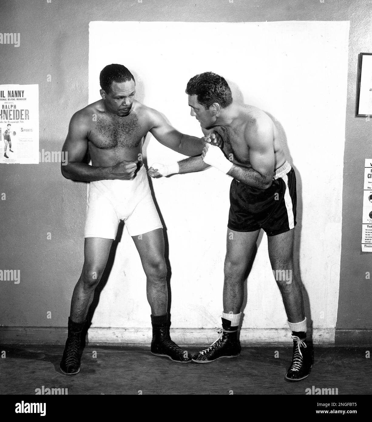 World light heavyweight champion Archie Moore, left, and challenger ...