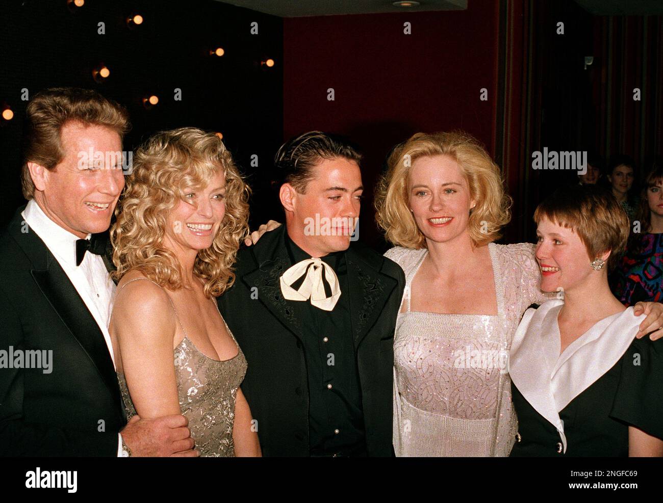 American actors Ryan O'Neal, Farrah Fawcett, Robert Downey Jr., Cybill ...