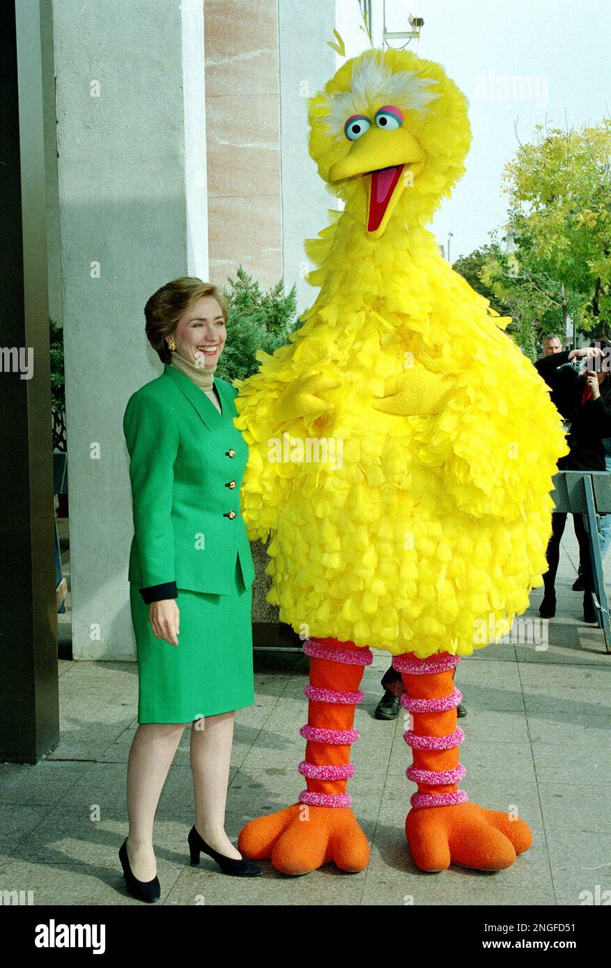 Big Bird from "Sesame Street" stands with Hillary Rodham Clinton ...