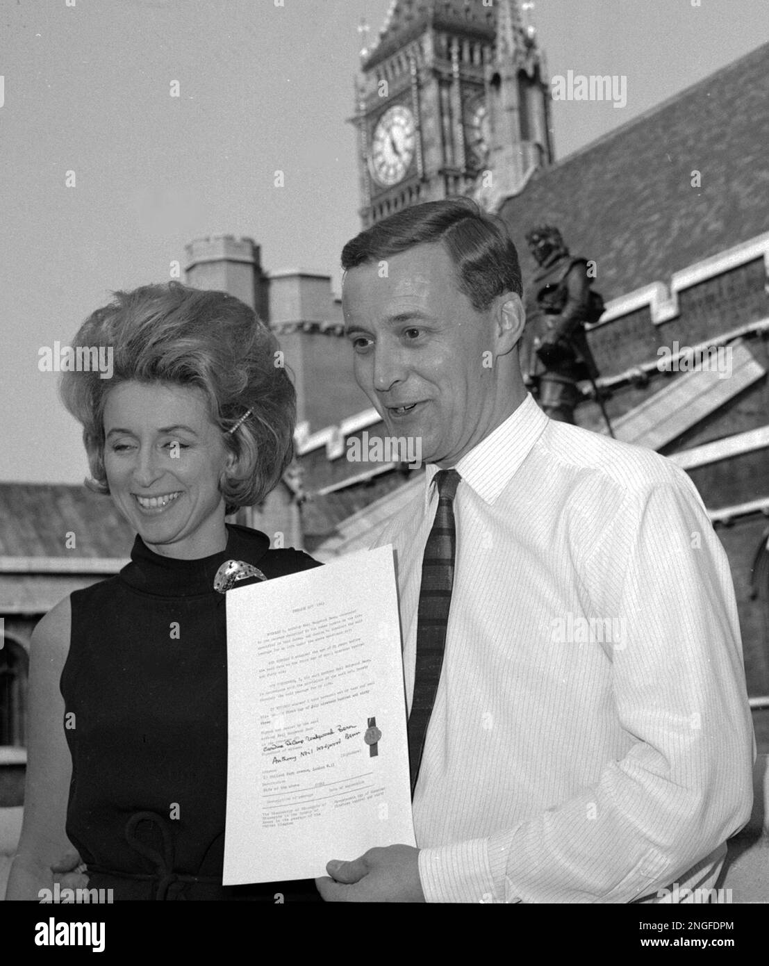 Anthony Wedgwood Benn and his wife Caroline proudly display the ...