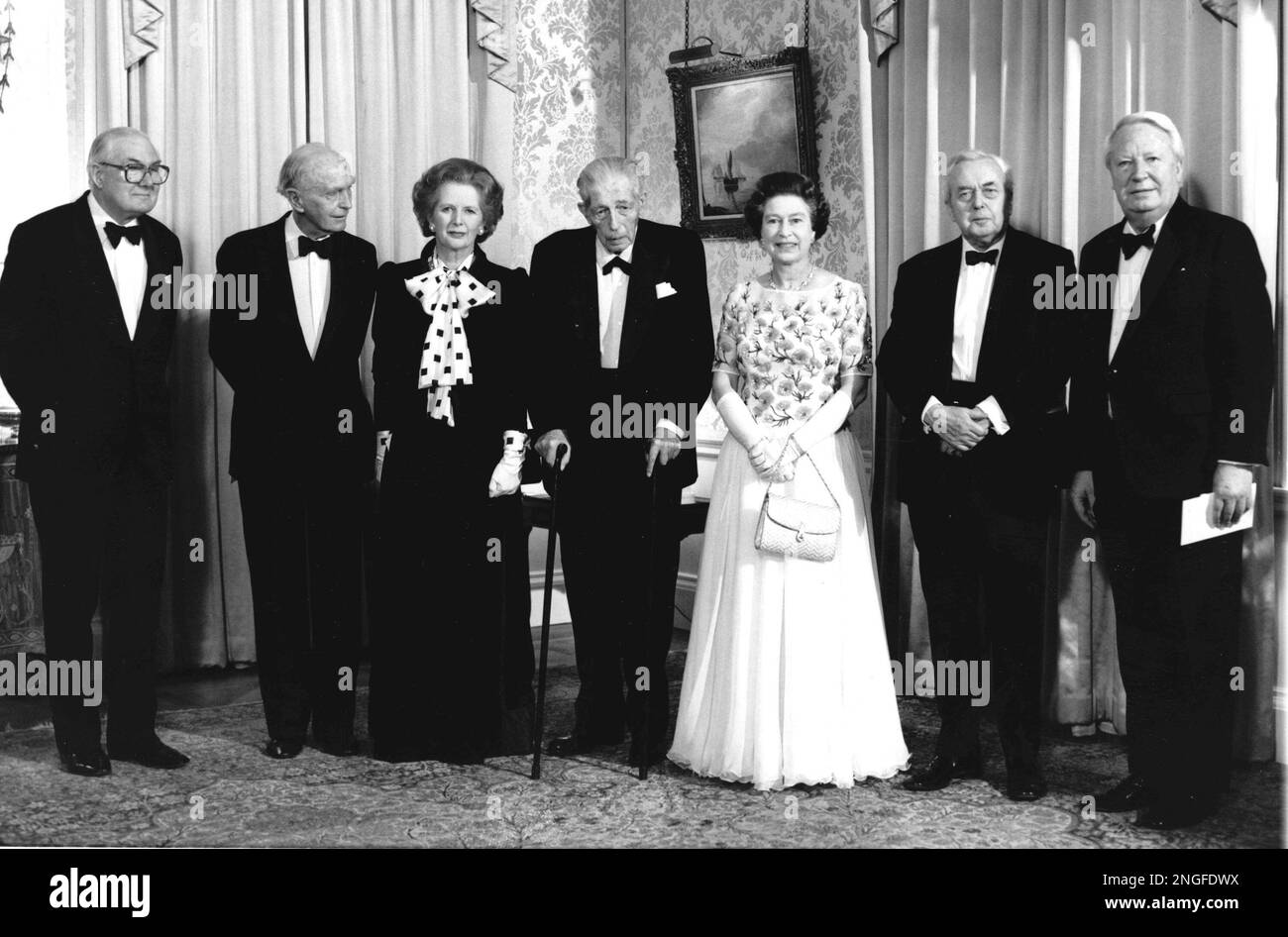 Britain's Queen Elizabeth II and Prime Minister Margaret Thatcher pose ...