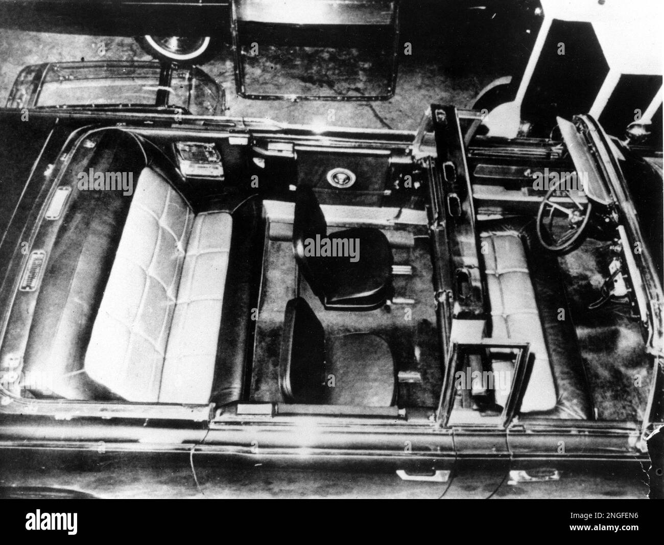 This is a view of the interior of the convertible limousine used by ...