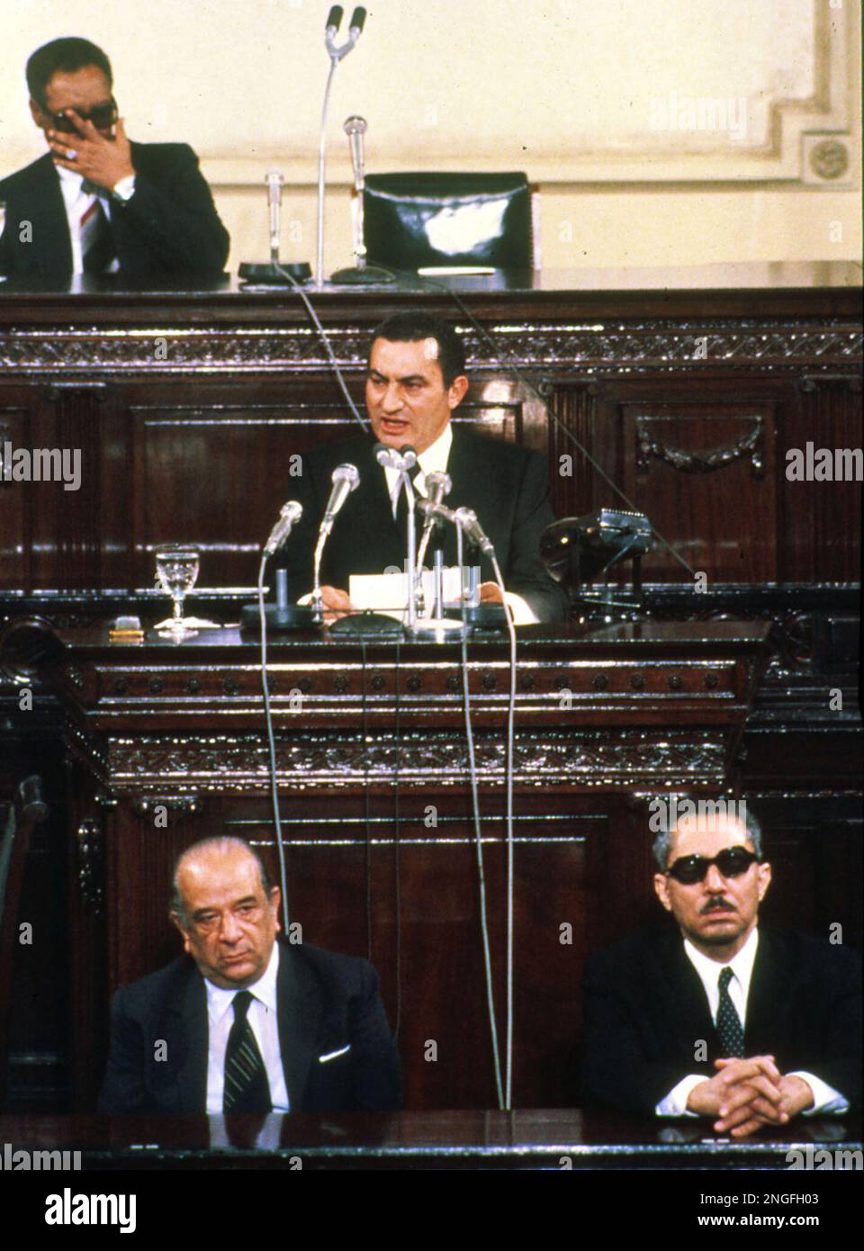 Egypt's President Hosni Mubarak addresses the People's Assembly in ...