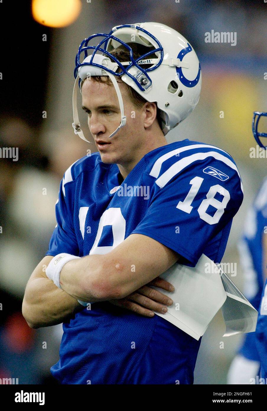 Indianapolis Colts quarterback Peyton Manning watches the game from the ...