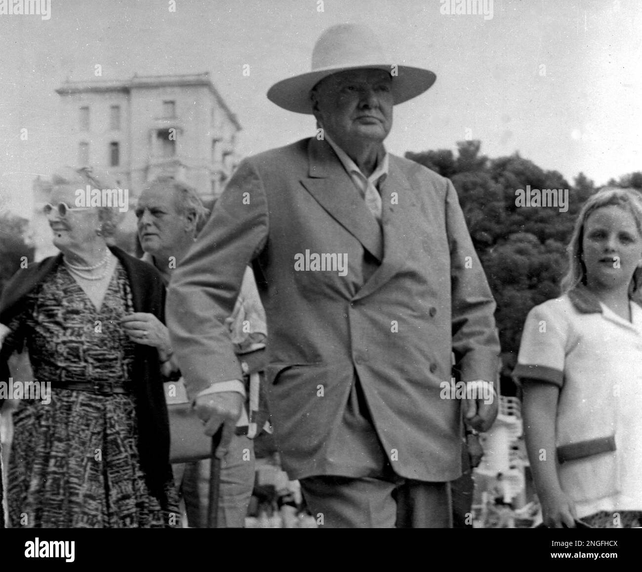 Britain's Sir Winston Churchill leaves the beach at Monte-Carlo with ...