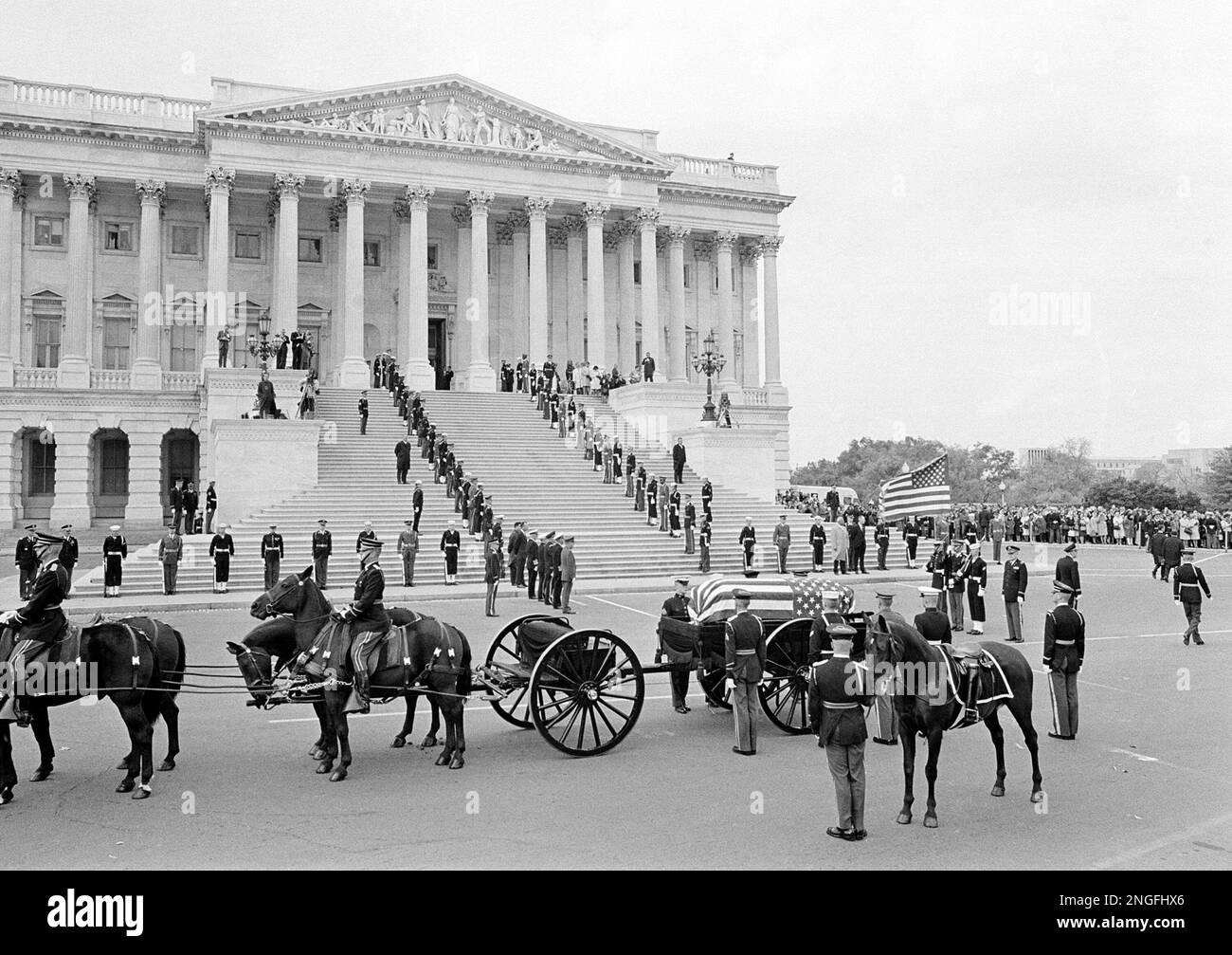The casket of former U.S. President Herbert Hoover arrives by a horse ...