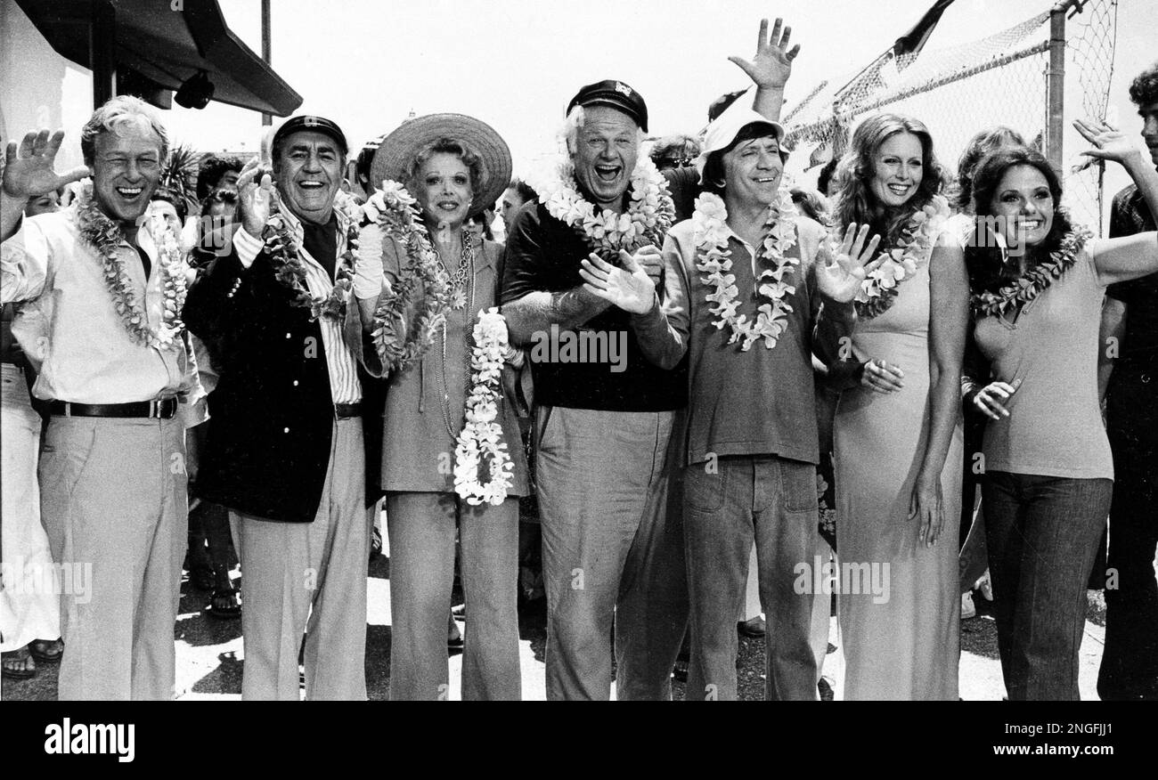 The cast of "Gilligan's Island" poses during filming of a two-hour ...