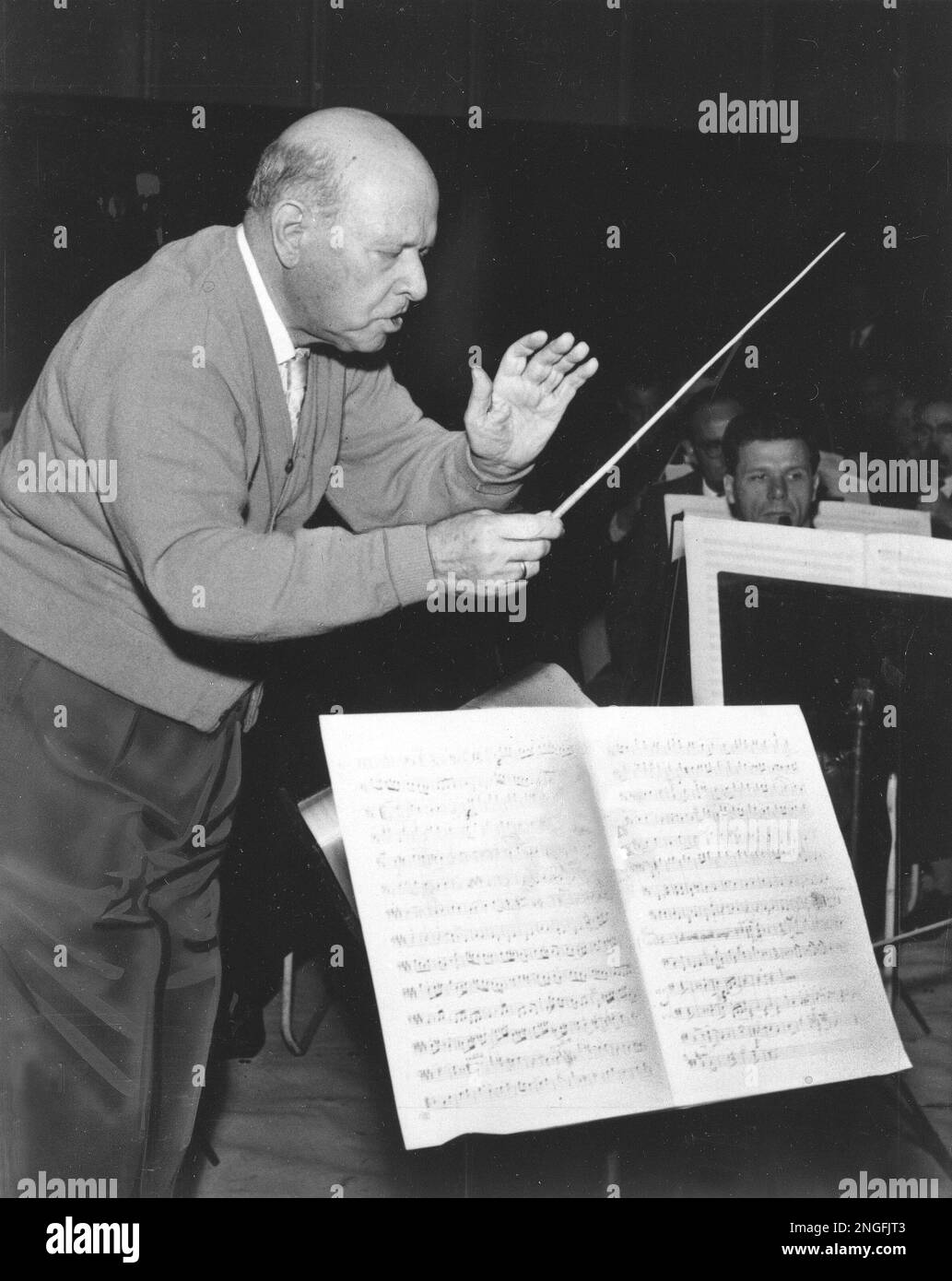 Spanish conductor, cellist and composer Pablo Casals conducts the ...