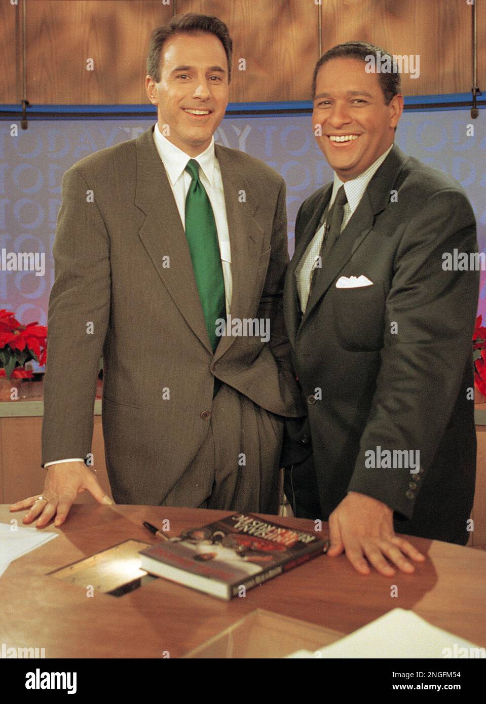 Television hosts Matt Lauer, left, and Bryant Gumbel pose on the set of ...
