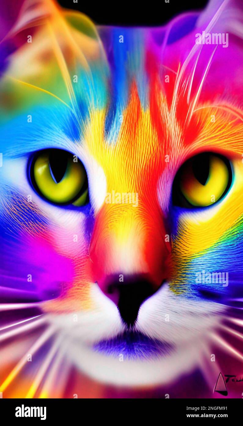 Colorful cat drawing hi-res stock photography and images - Alamy
