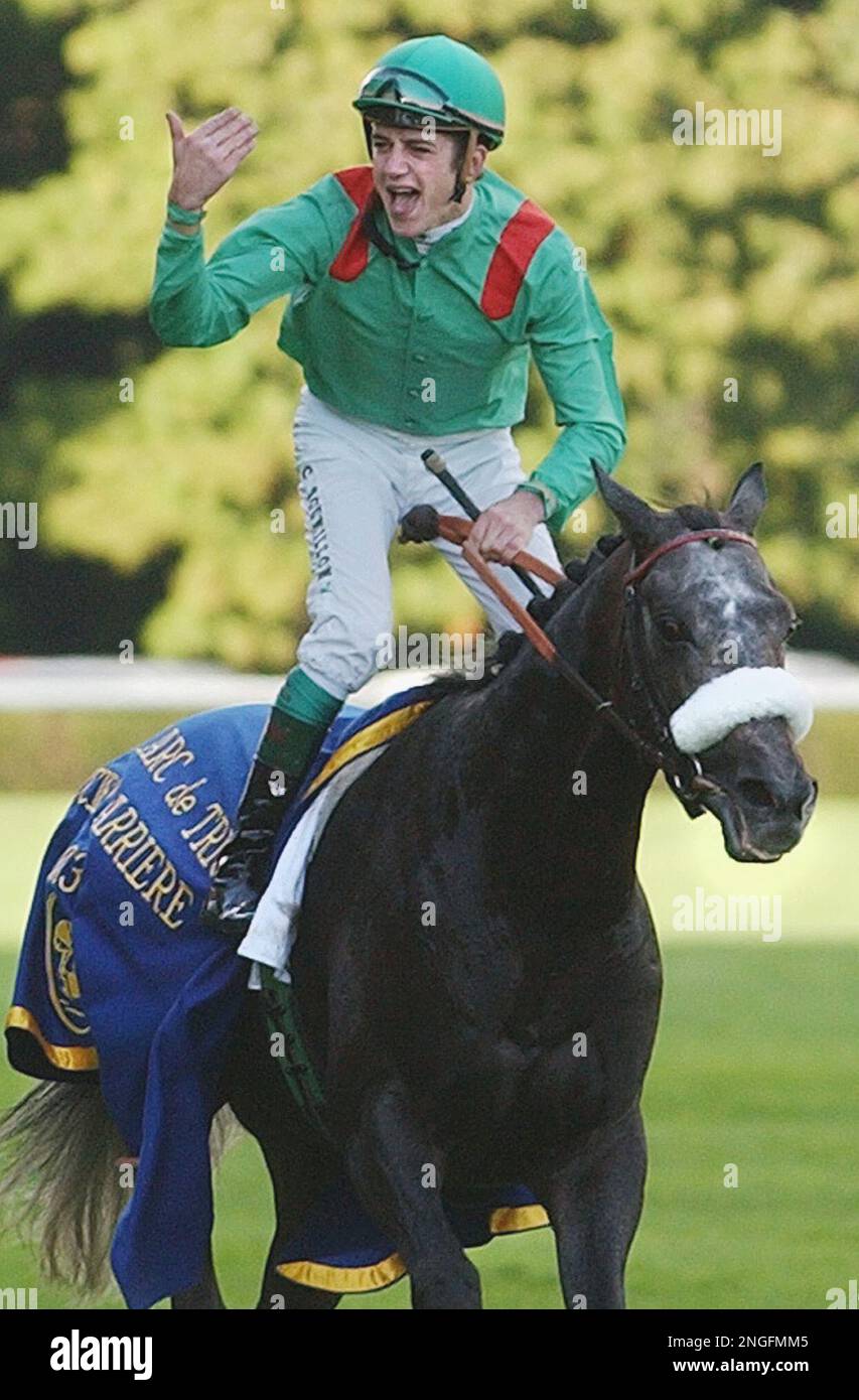 French jockey Christophe Soumillon, aboard Dalakhani, reacts after ...