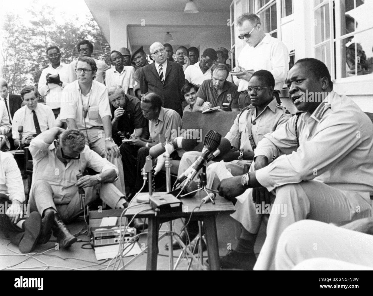 Maj. Gen. Idi Amin, far right, gives his first news conference as the ...