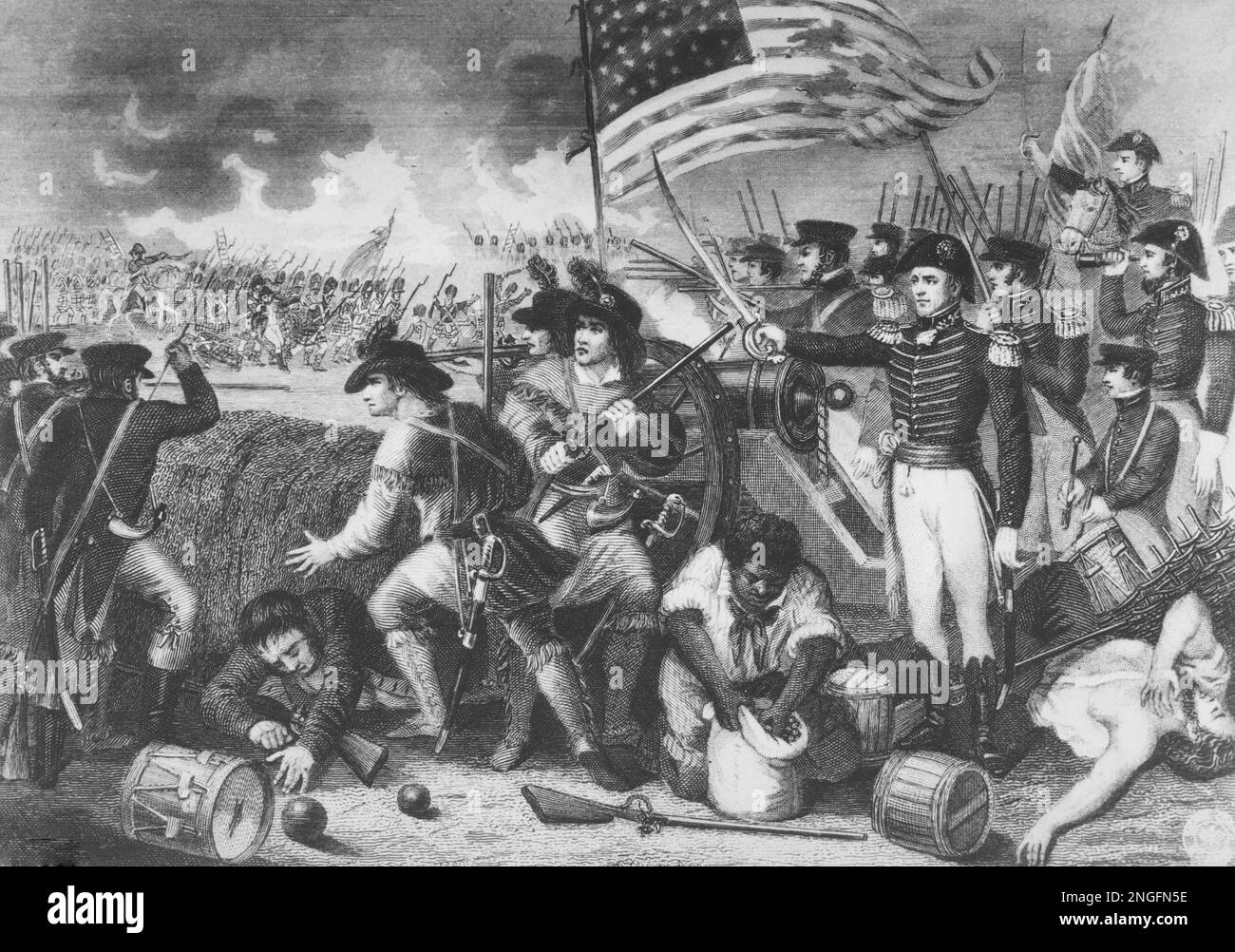This undated painting depicts the Battle of New Orleans on the Chalmette battleground as Gen ...