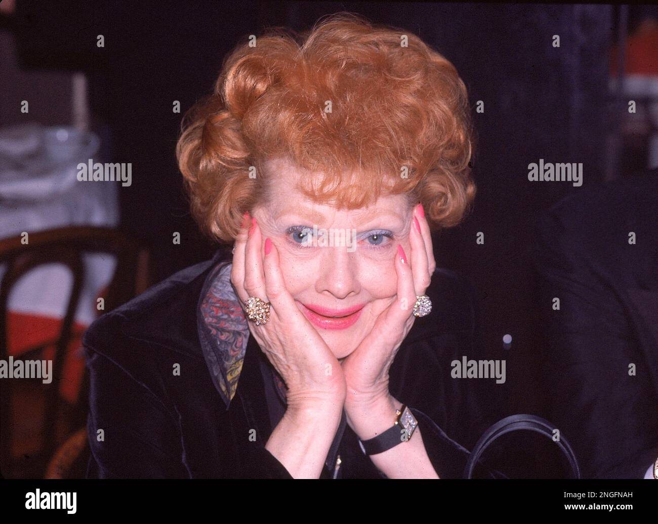 Actress-comedian Lucille Ball is shown in a restaurant in New York City ...