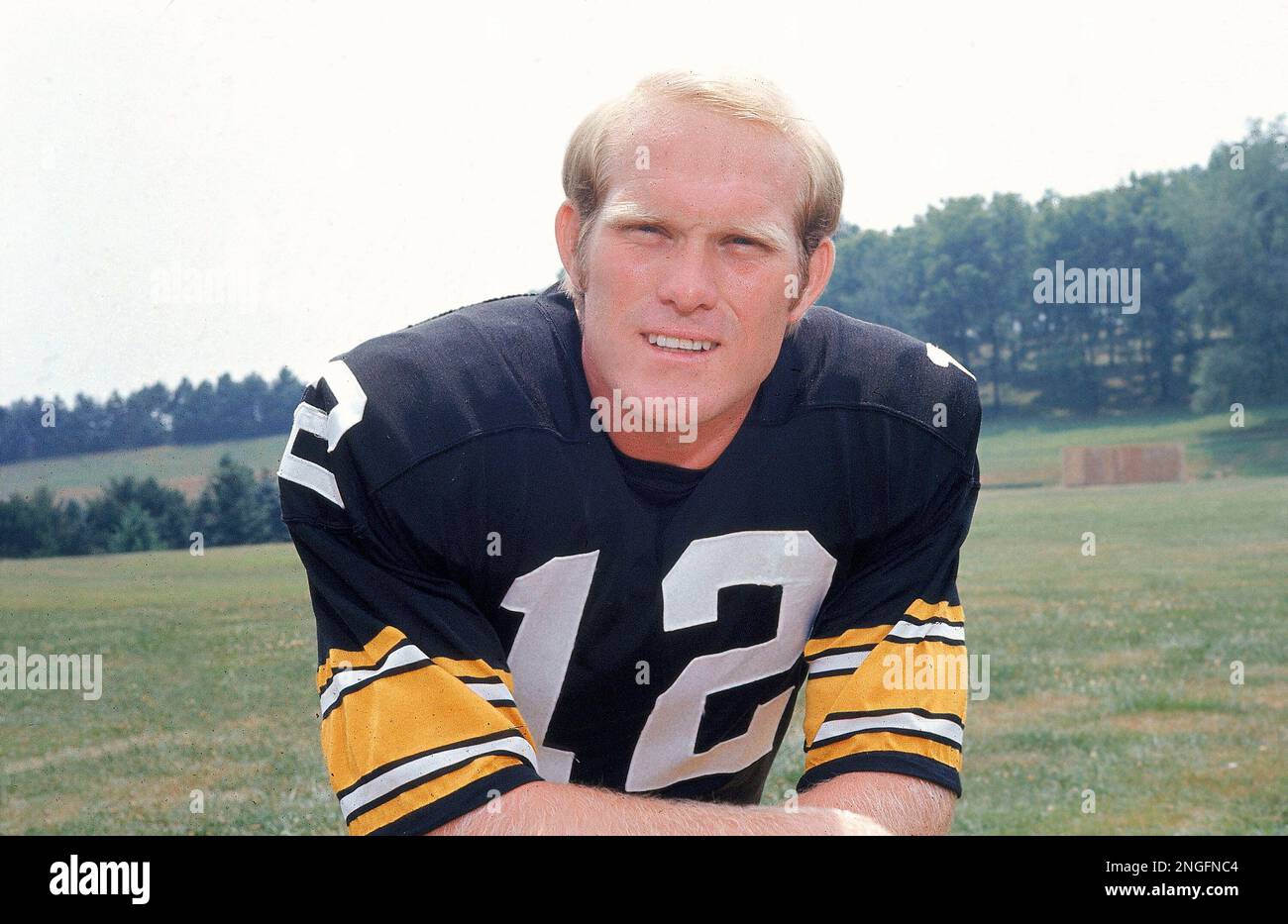 Pittsburgh Steelers quarterback Terry Bradshaw (12) is shown in 1975 ...