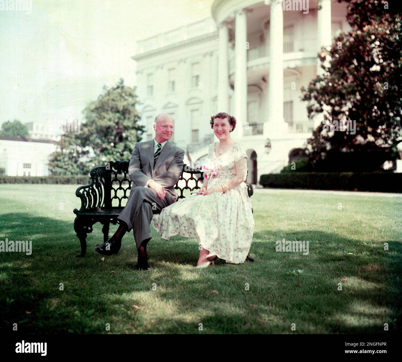 U.S. President Dwight D. Eisenhower and first lady Mamie Eisenhower are ...