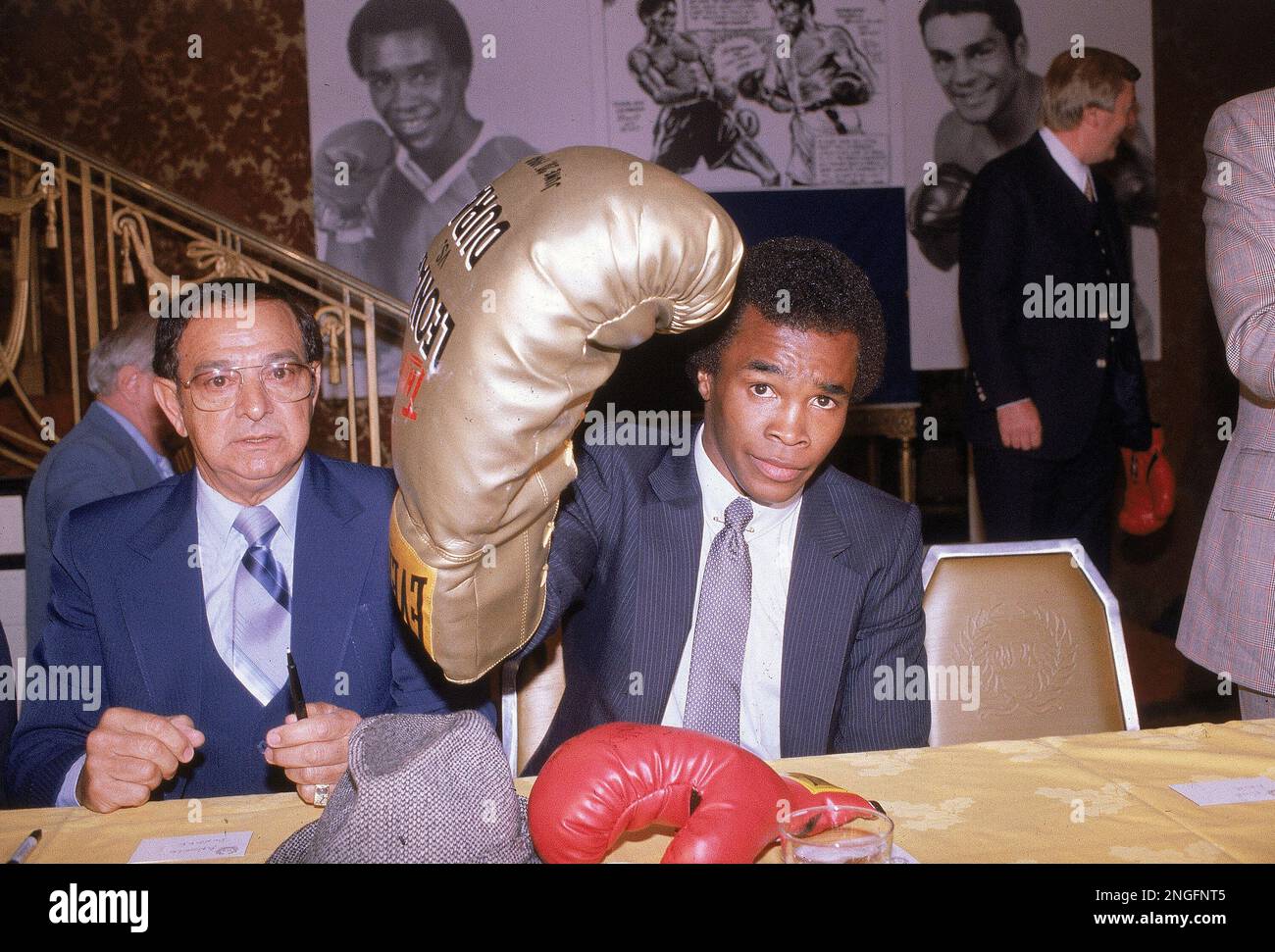 American world welterweight champion Sugar Ray Leonard poses with a ...