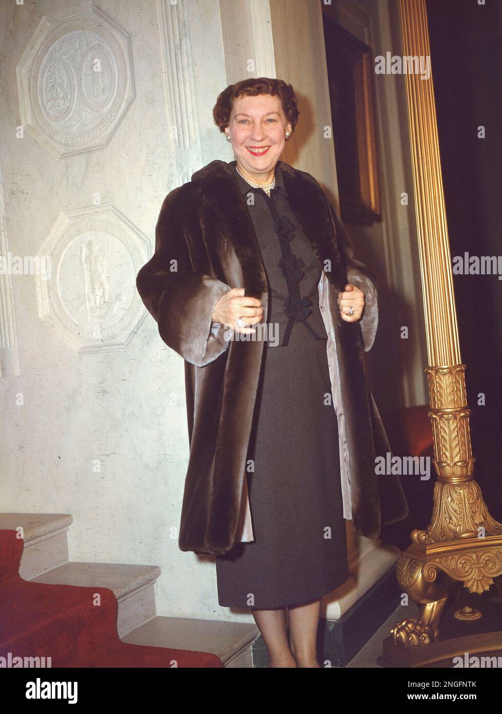 First lady Mamie Eisenhower poses in a beaver coat, on November 1, 1957 ...